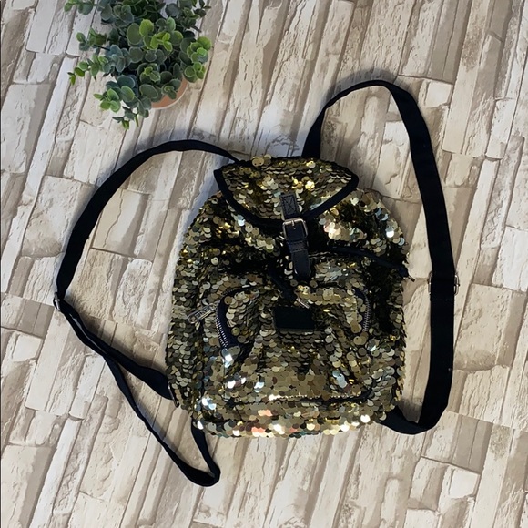 PINK Victoria's Secret | Bags | Vs Pink Gold Sequin Mini Backpack ...